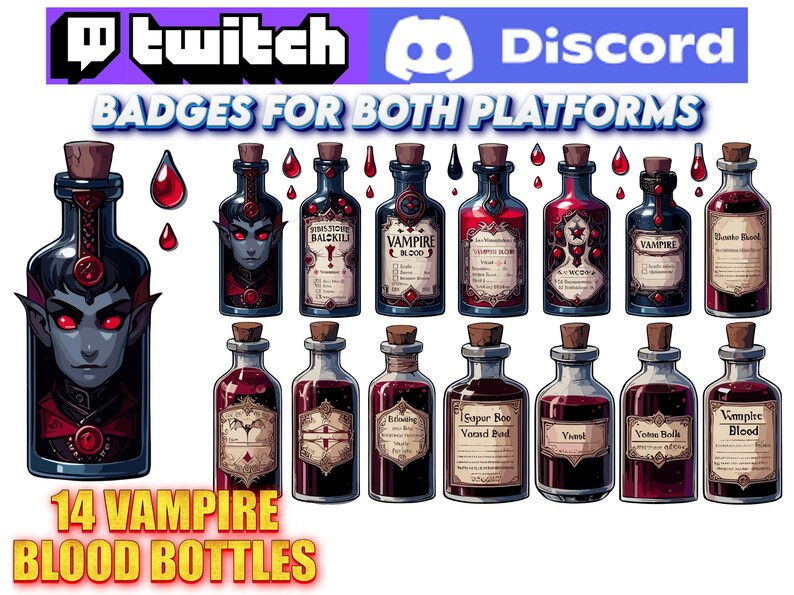 Vampire Blood Badges Twitch Discord Kick Sub Bit Badges Gothic Emotes ...