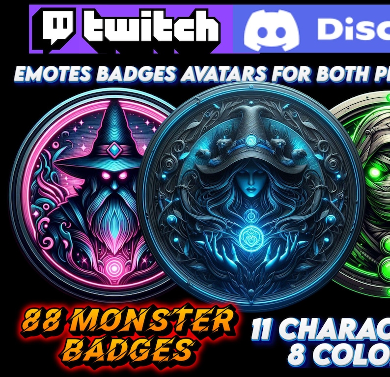 Monster Badges Twitch Discord Kick Sub Bit Badges Avatars Emotes ...
