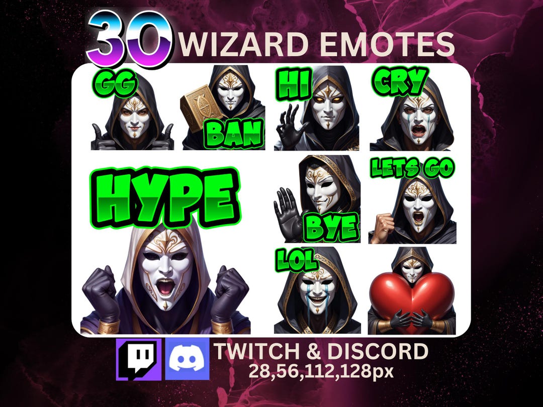 30 Hooded Wizard Emotes Twitch Discord Kick Sub Bit Badges Emojis ...