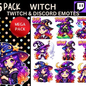 55 Witch Emotes Twitch Discord Kick Sub Bit Badges Emojis Emotes ...
