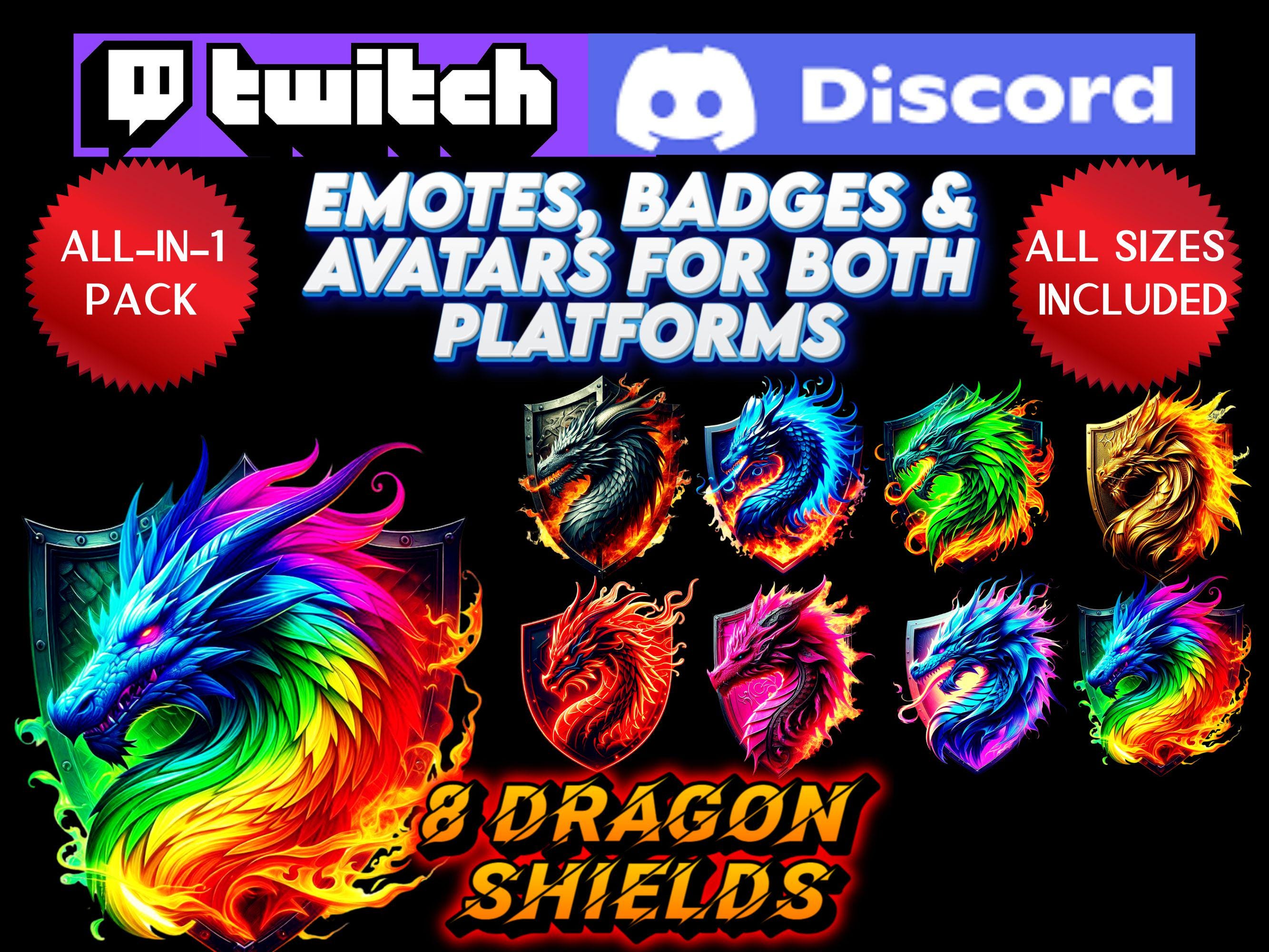 Dragon Shields Twitch Discord Kick Sub Bit Badges Avatars Emotes ...