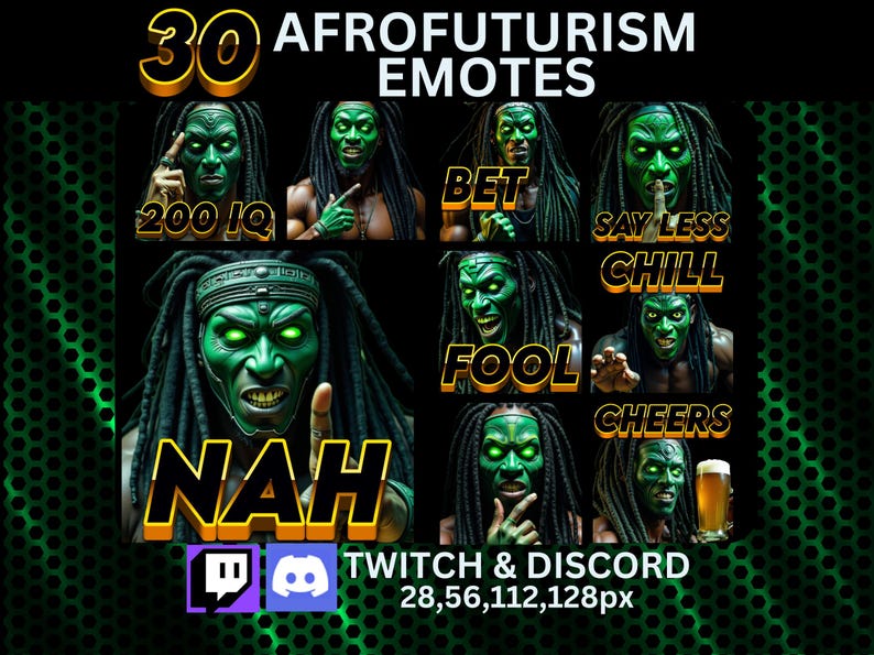 30 Black Man Emotes Afrofuturism Twitch Discord Kick Sub Bit Badges ...