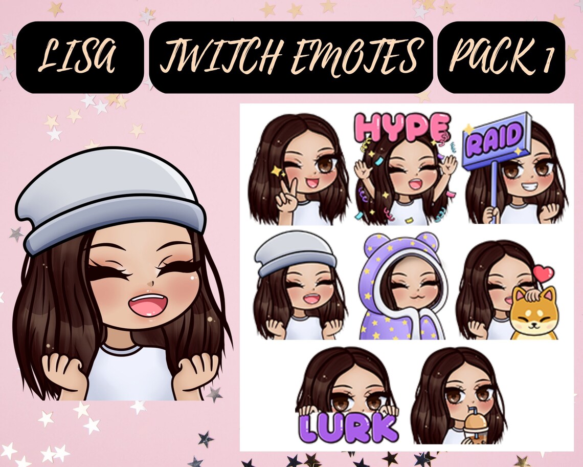 16 Twitch Female Emotes, Mega Pack, Lisa-brown Hair Brown Eyes Pale ...