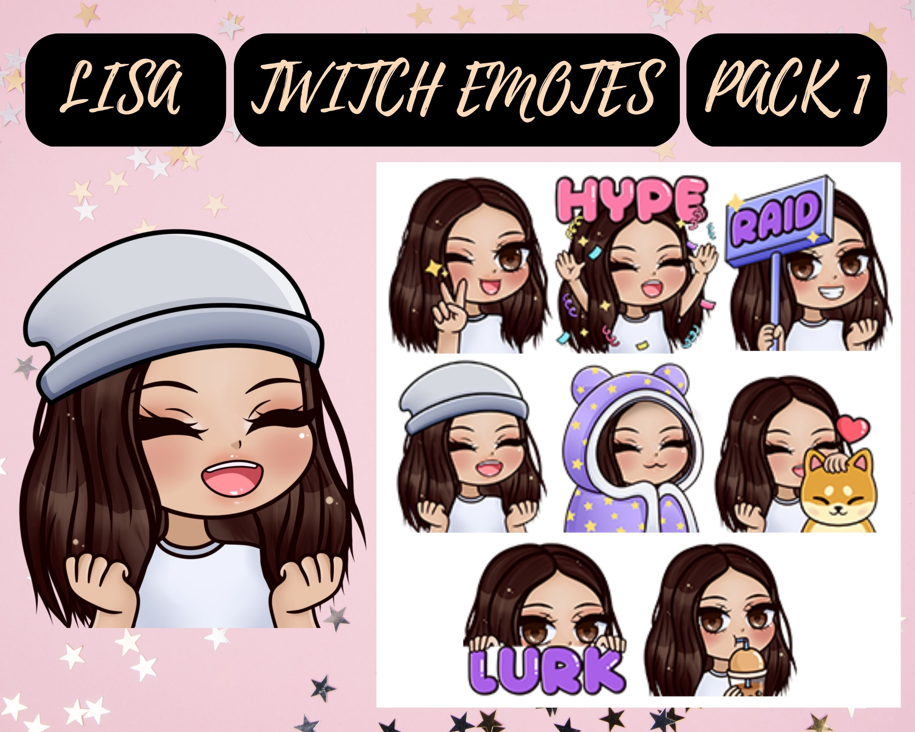 16 Twitch Female Emotes, Mega Pack, Lisa-brown Hair Brown Eyes Pale ...