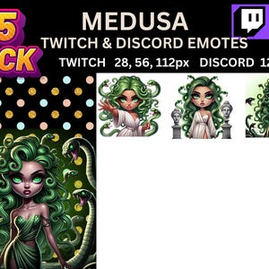 75 Medusa Female Emotes Girl Emote Twitch Discord Kick Sub Bit Badges ...