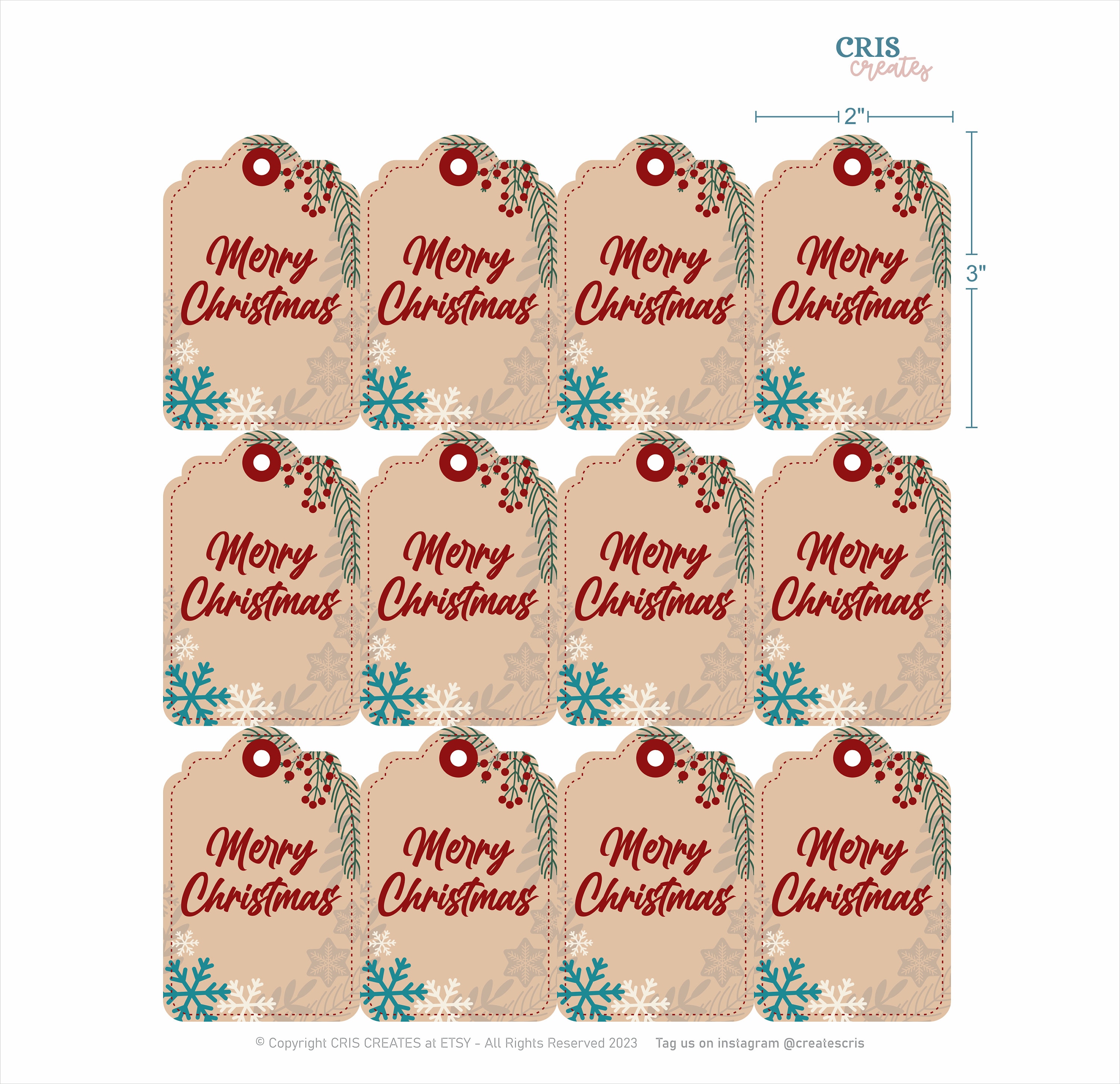 Christmas Tag for Gift, Red, Winter, Printable - Etsy