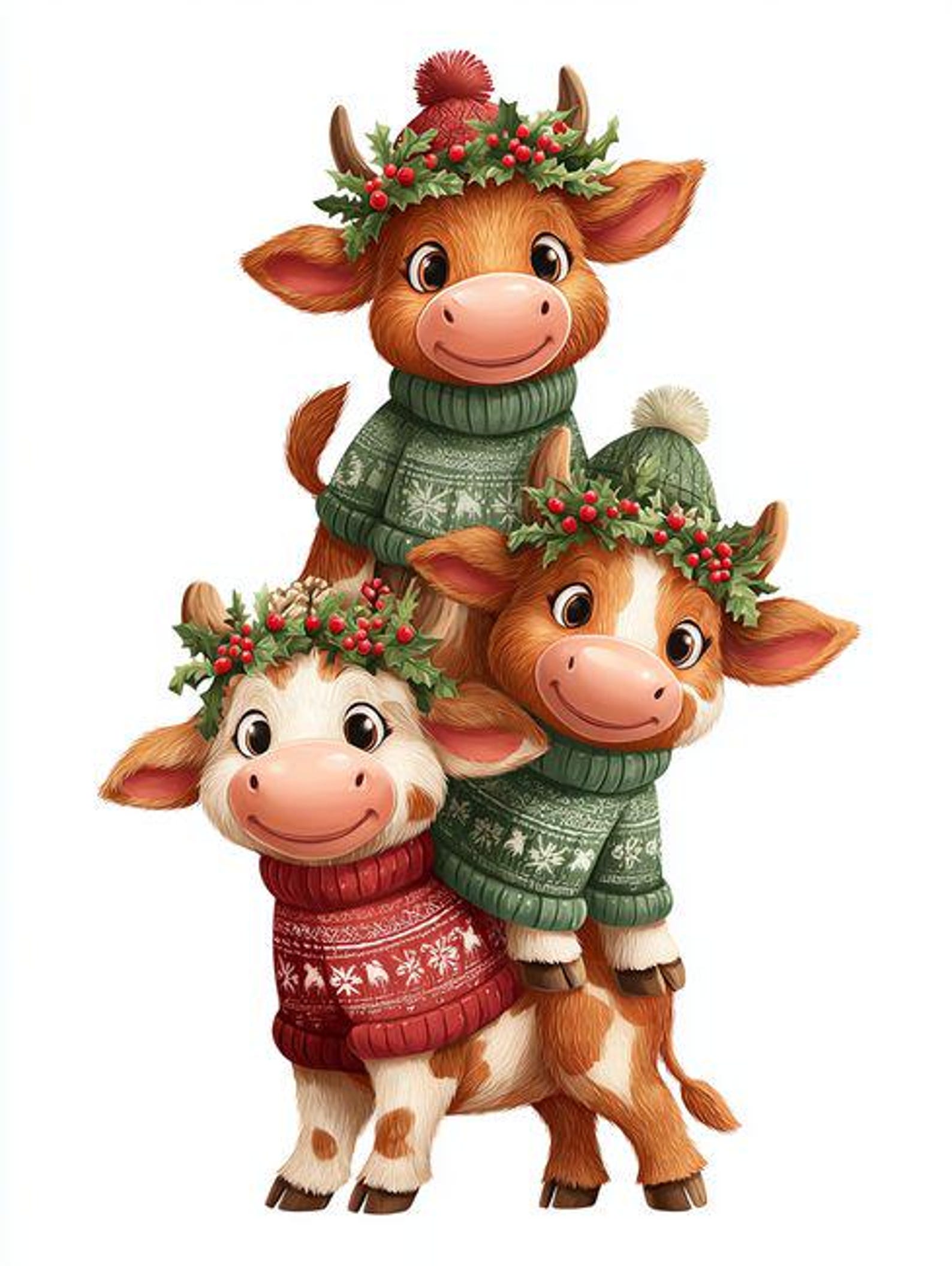 Christmas Animal Clipart | Winter Racoons & Cows in Red Hats | Funny ...