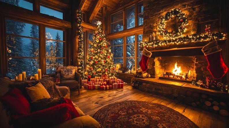 Cozy Christmas Cabin Prints | Winter Chalet Wall Art | Festive ...