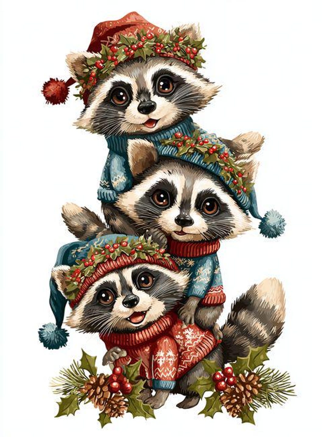 Christmas Animal Clipart | Winter Racoons & Cows in Red Hats | Funny ...