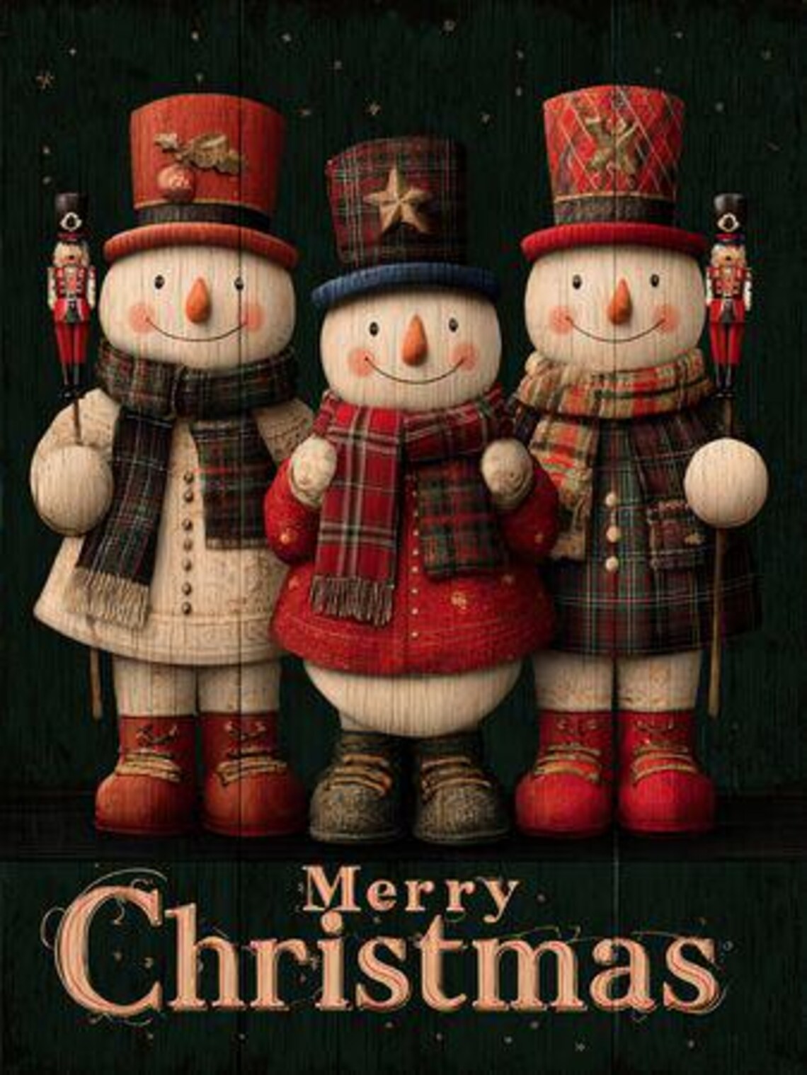Rustic Wooden Christmas Art | Plaid Snowmen & Nutcracker Prints ...