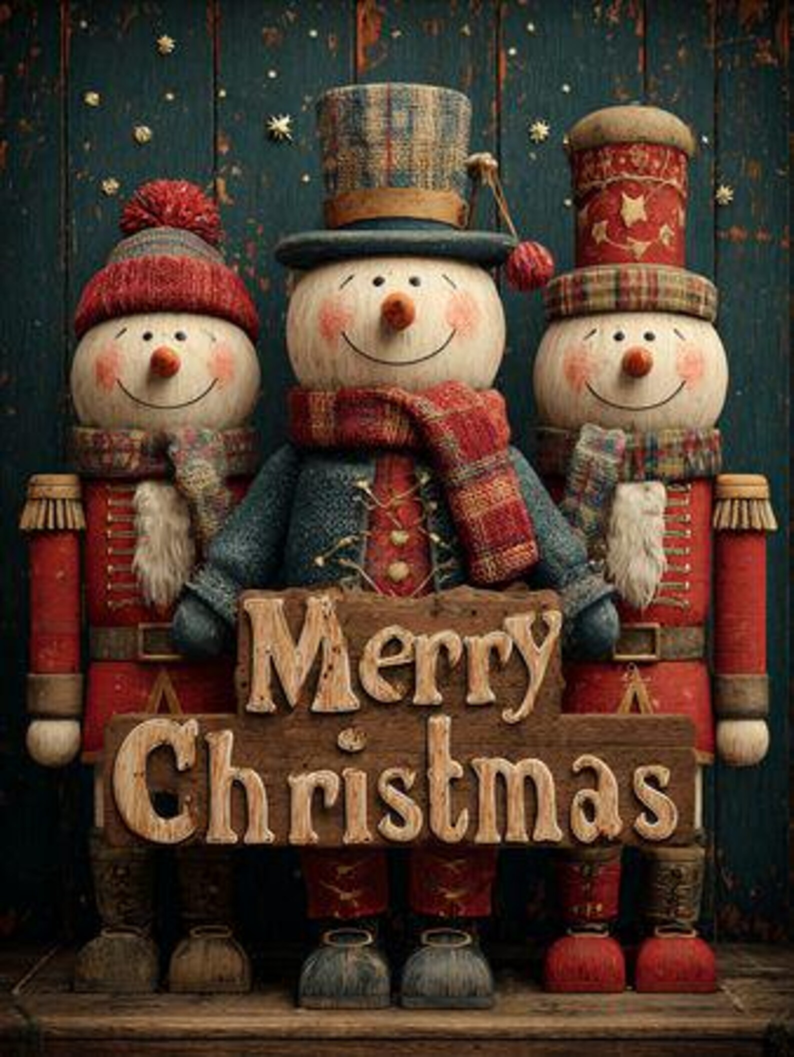 Rustic Wooden Christmas Art | Plaid Snowmen & Nutcracker Prints ...