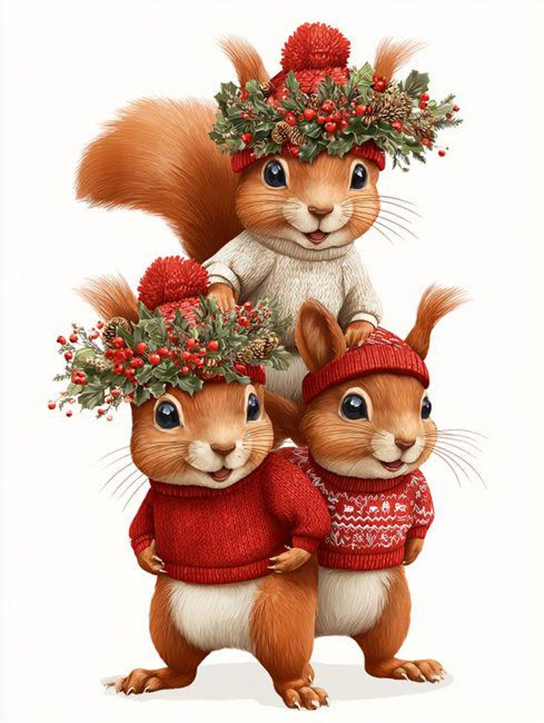 Christmas Animal Clipart | Winter Squirrels & Cows in Red Hats | Funny ...