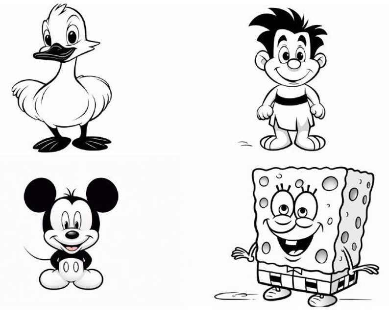 20 Cartoon Characters Coloring Pages for Kids - Instant Download - Etsy ...
