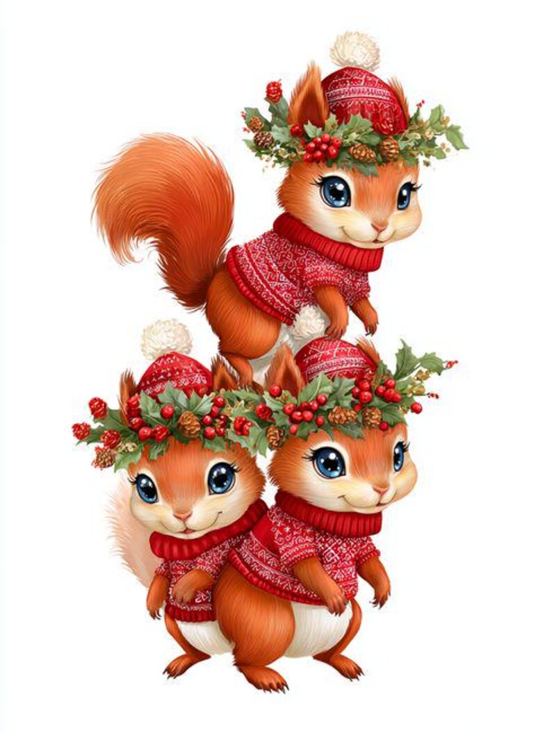 Christmas Animal Clipart | Winter Squirrels in Red Hats | Funny ...