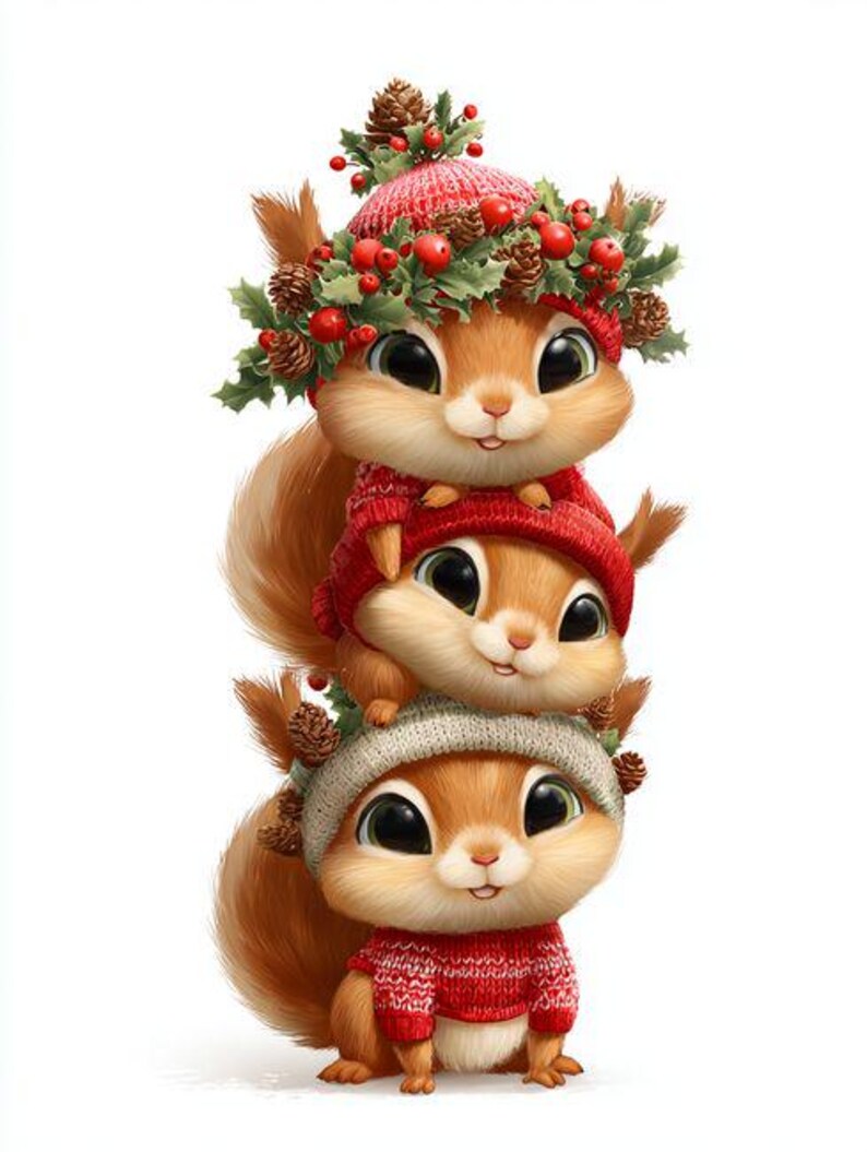 Christmas Animal Clipart | Winter Squirrels in Red Hats | Funny ...
