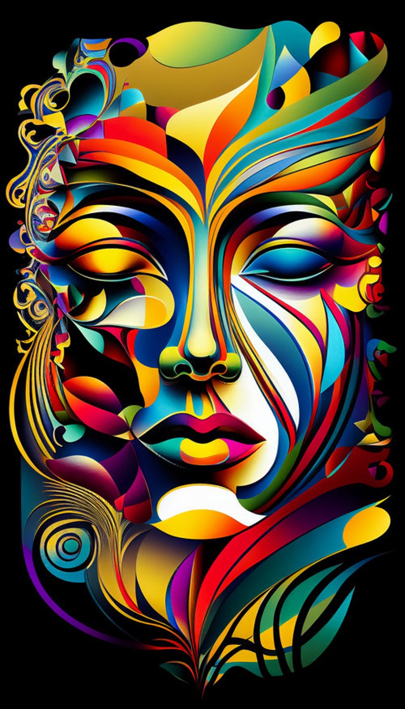 Art Deco Colourful Face File Digital Art Wall Art Square High Quality ...