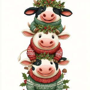 Christmas Animal Clipart | Winter Racoons & Cows in Red Hats | Funny ...