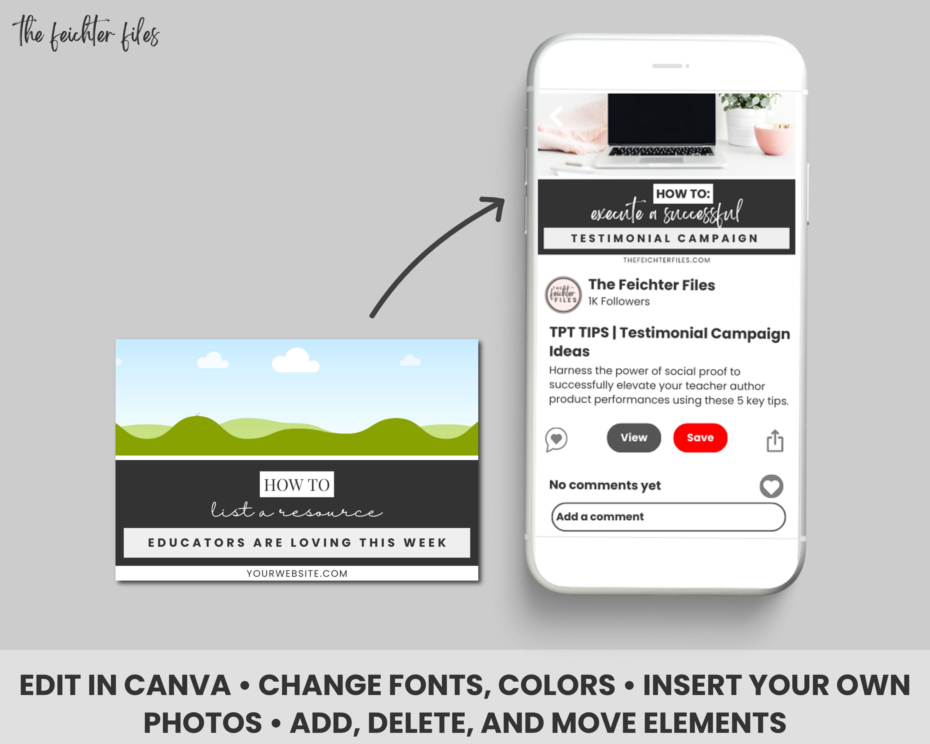 Pinterest Pin Canva Template TPT Teacher Author Teacher Seller Social ...