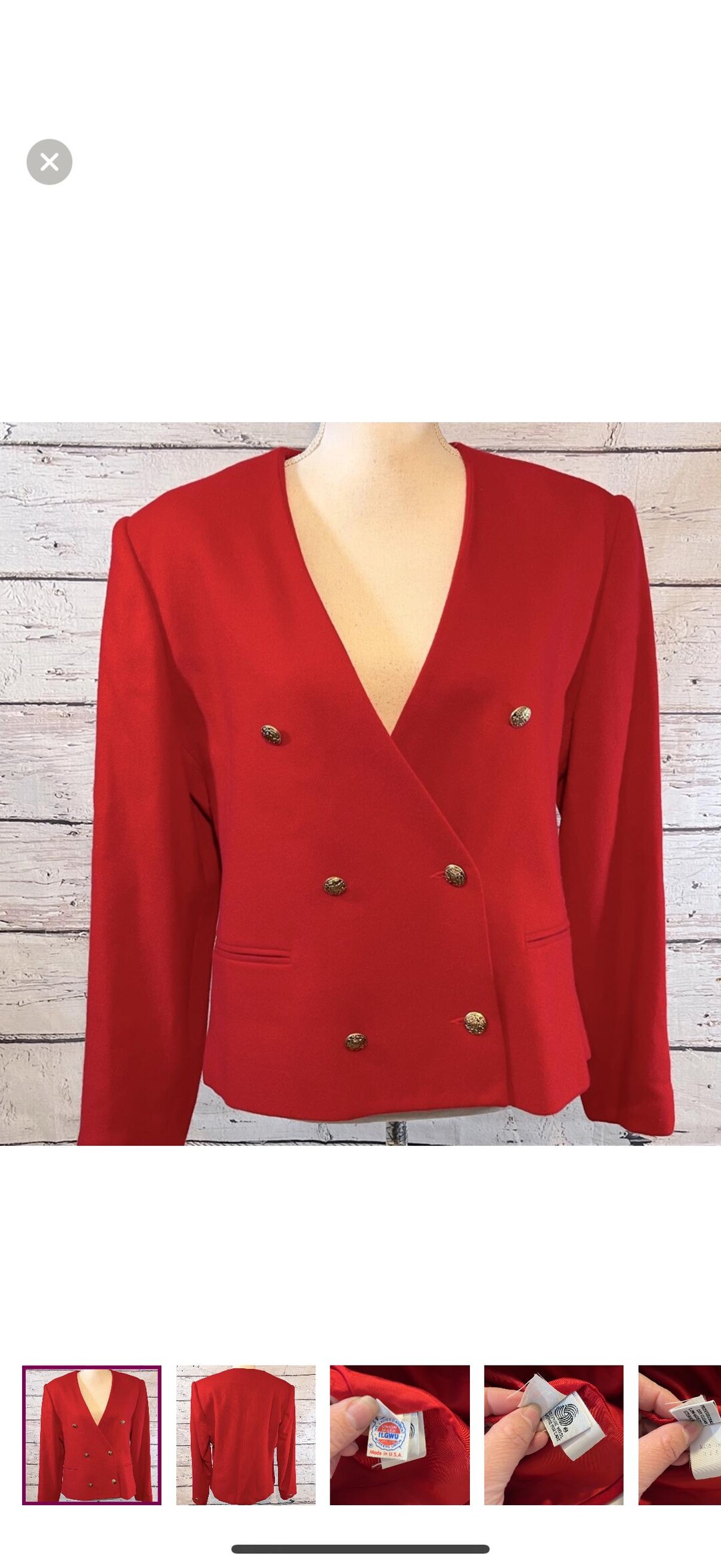 MICHELE Vintage Blazer Union Made Red Wool With Shoulder Pads & Gold ...