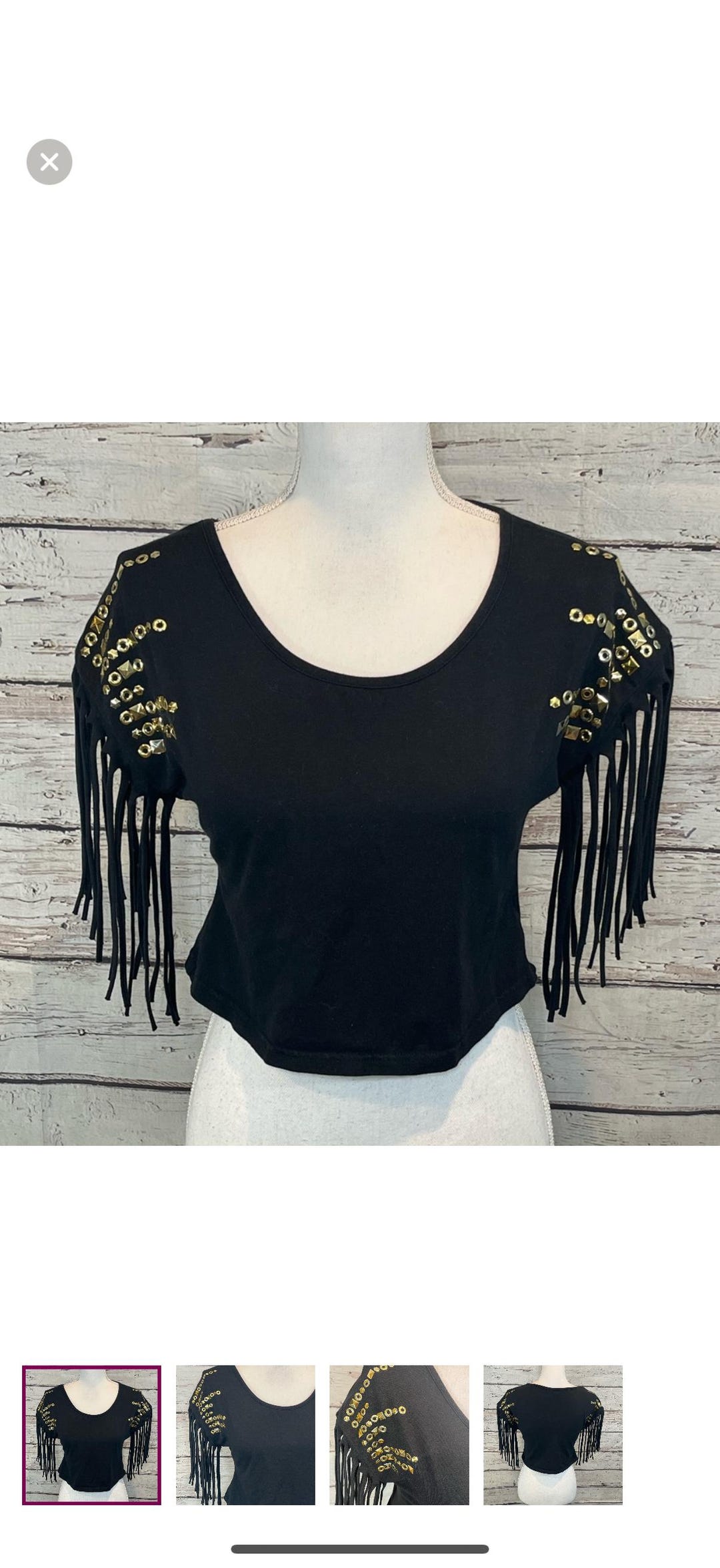 CLEO APPAREL Cropped 80's Tee W Fringe & Gold Studs Black-medium - Etsy