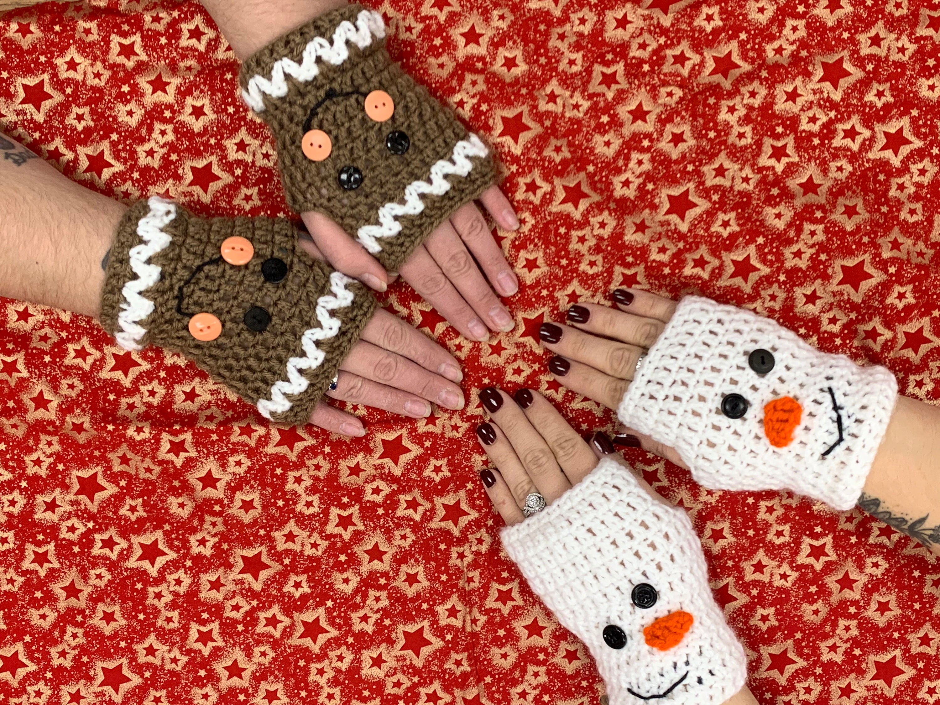 Snowman Gingerbread Man Fingerless Gloves - Etsy