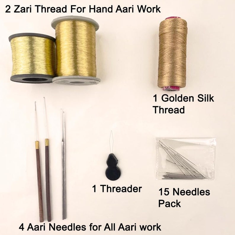 Aari Work Materials Kit Combo Pack Set of Gold Frame Color Beads, Sepia ...