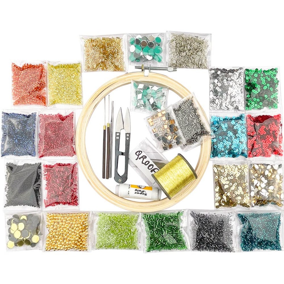 Aari Work,maggam Work Materials Kit Sepi Glass Beads Mirror Combo Kit ...