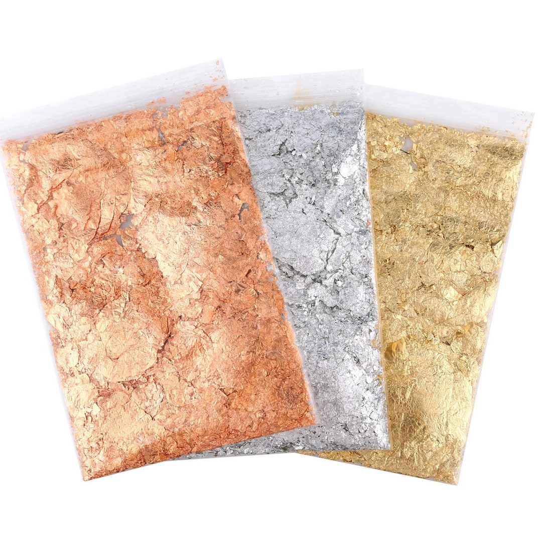 Pack of 3 Gold, Silver, Copper Gold Leaf Sheets Flakes for Resin Art ...