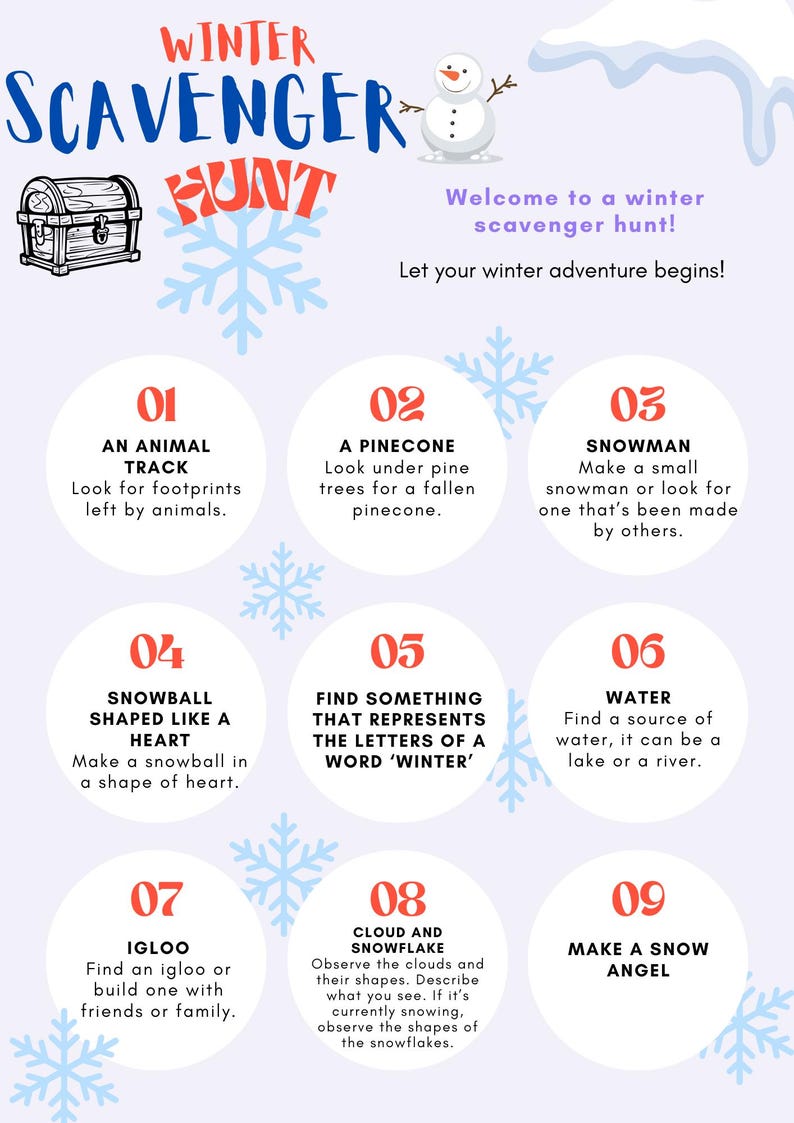 Winter Scavenger Hunt Ideal for Kids Winter Games Christmas Scavenger ...