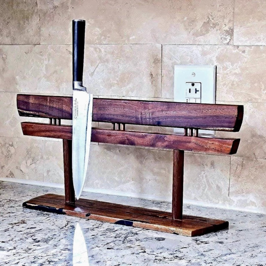 Double Sided Black Walnut Magnetic Knife Holder: Handmade Knife Block ...