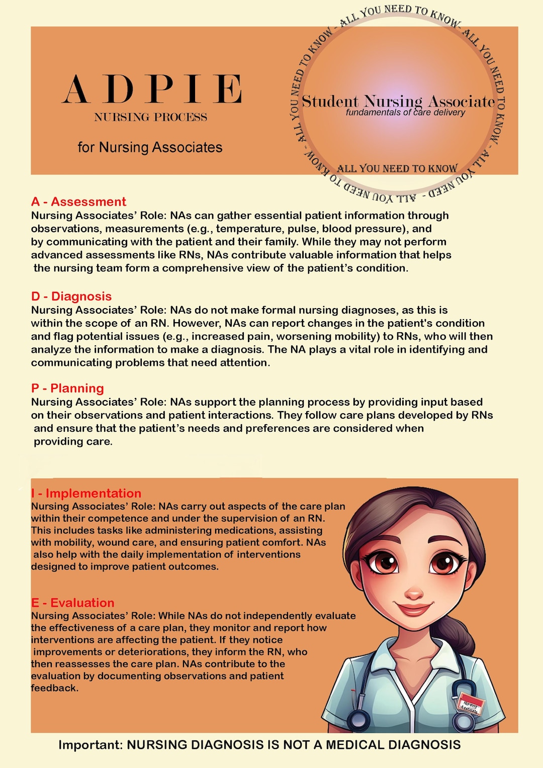 ADPIE Nursing Process Poster for Associates A4 Digital Download Nursing ...