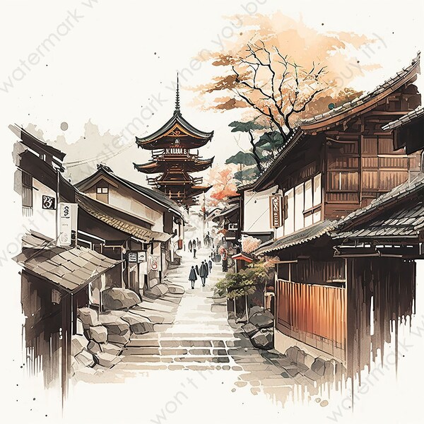 Asian Town Wallpaper - Etsy
