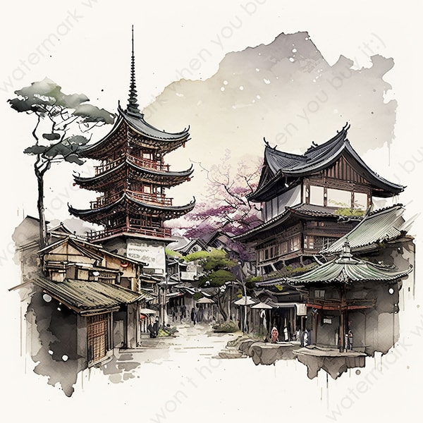 Asian Town Wallpaper - Etsy
