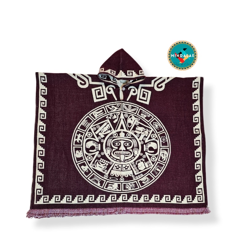 Alpaca Poncho Mexican Aztec Calendar Handcrafted by Indigenous Hands ...