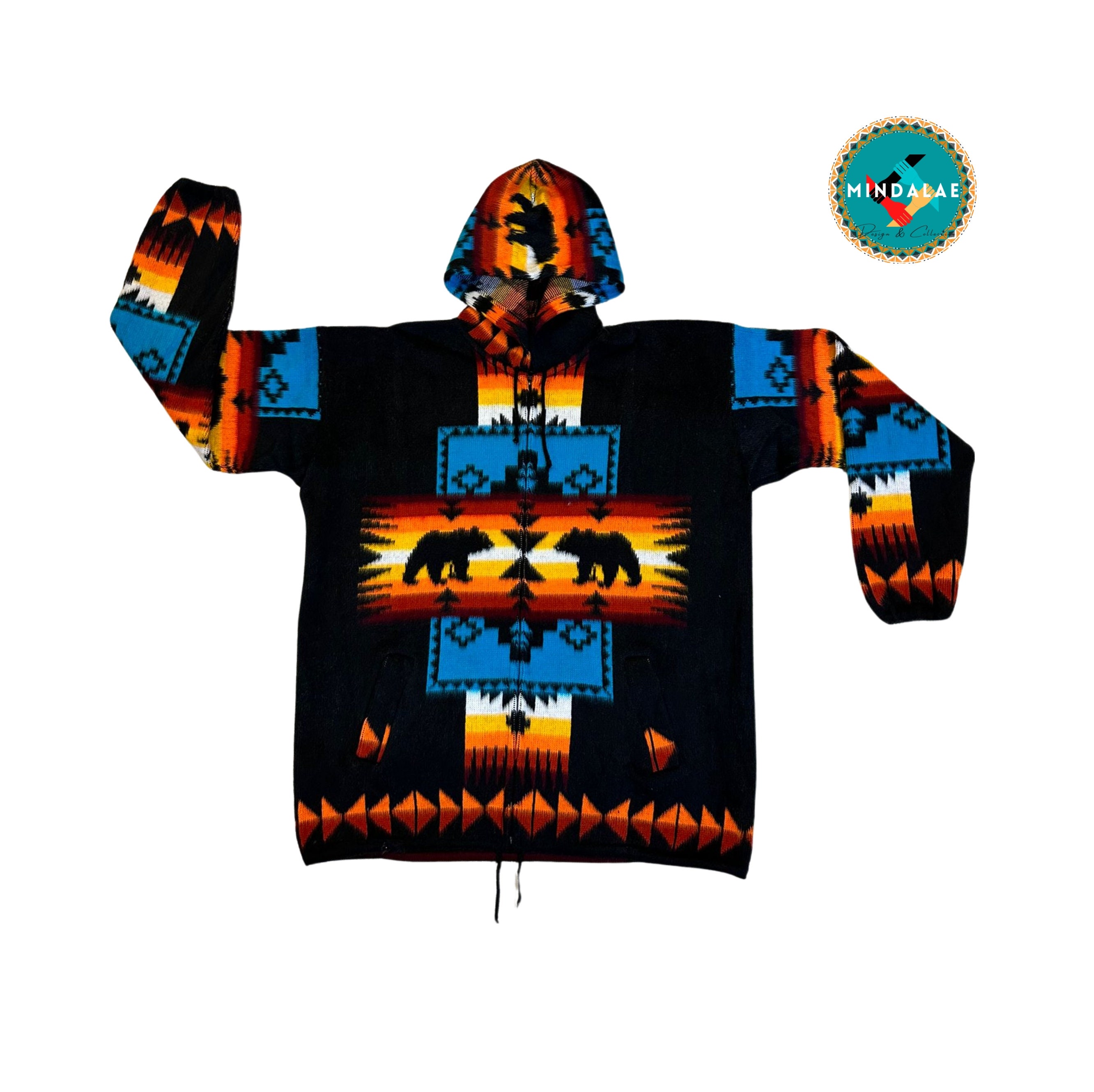 Alpaca Jacket Native Southwestern bear Black Zip up Hoodie,unisex Use ...