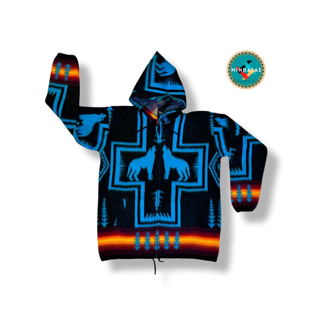 Alpaca Jacket Native Wolf Black Zip up Hoodie,unisex Use Handcrafted by ...