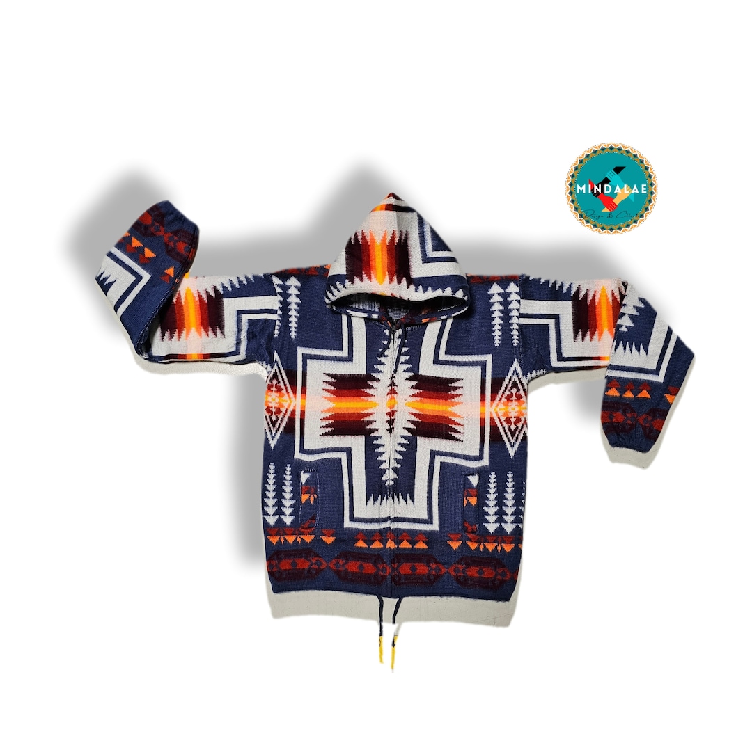 Alpaca Jacket Native Southwestern Blue Zip up Hoodie Handcrafted by ...
