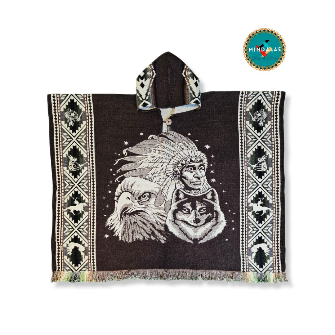 Alpaca Brown Poncho, Native American Apache Handcrafted by Indigenous ...