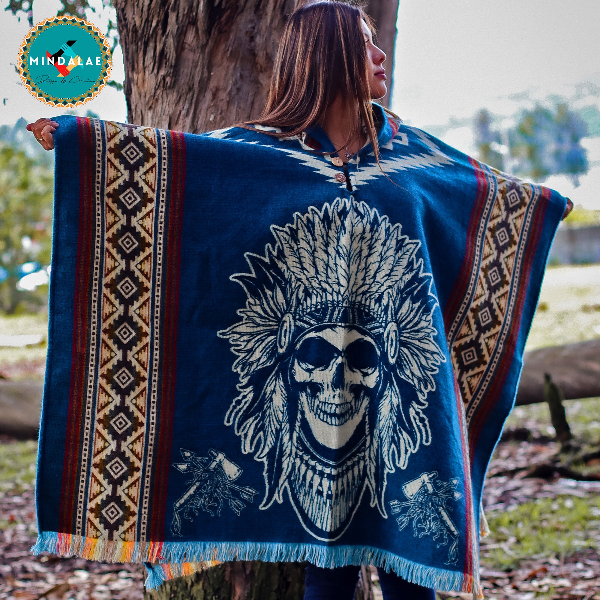 Native American Skull Alpaca Poncho ,(turquoise)handcrafted by ...