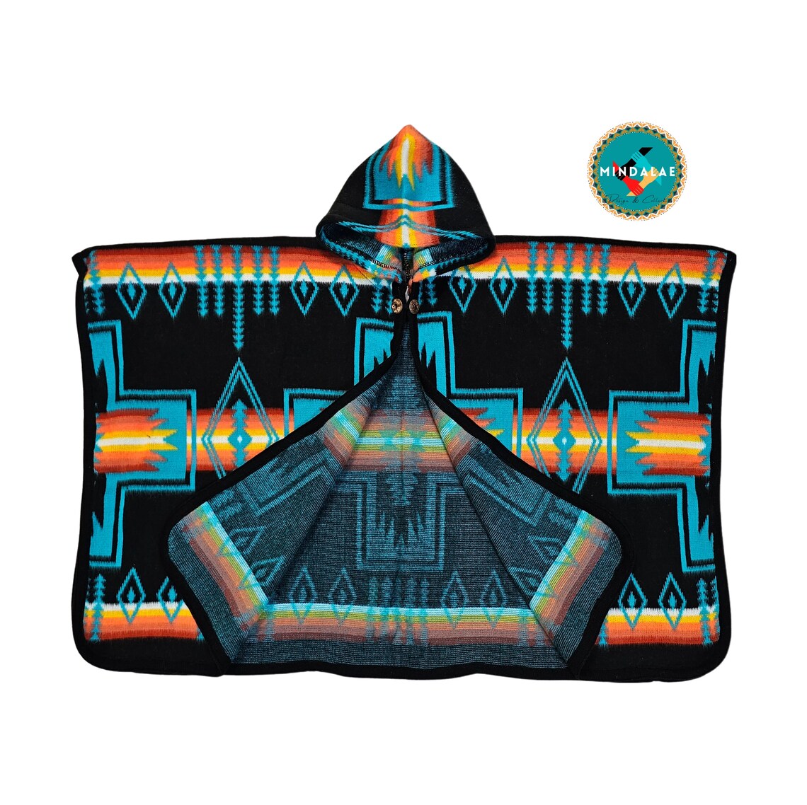 Alpaca Blend Cape Beautiful Black Turquoise ,handcrafted by Indigenous ...