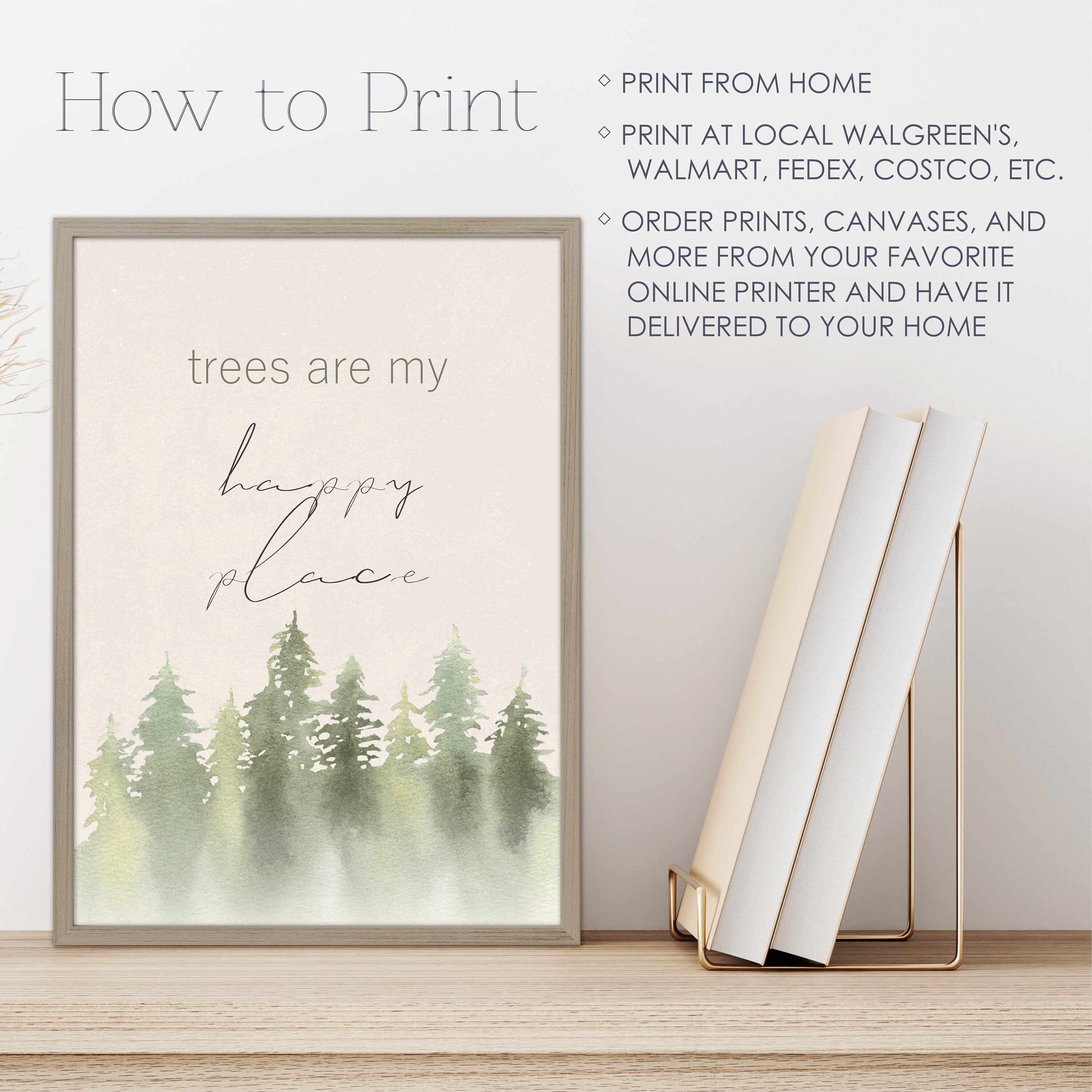 Watercolor Forest Wall Art, Script, Pale Neutral Quote Digital Download ...