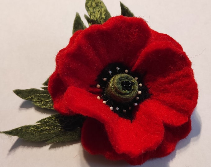 Red Poppy Felt Brooch, Felted Brooch, Wool Accessory, Gift for Mother ...