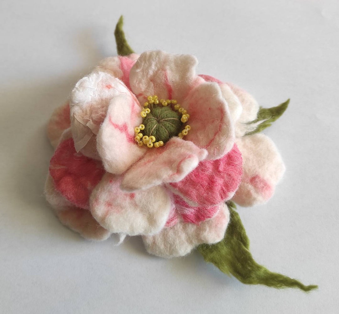 Pink Flower Brooch, Pink Flower Pin, Pink Felt Wool Flower, Gift for ...