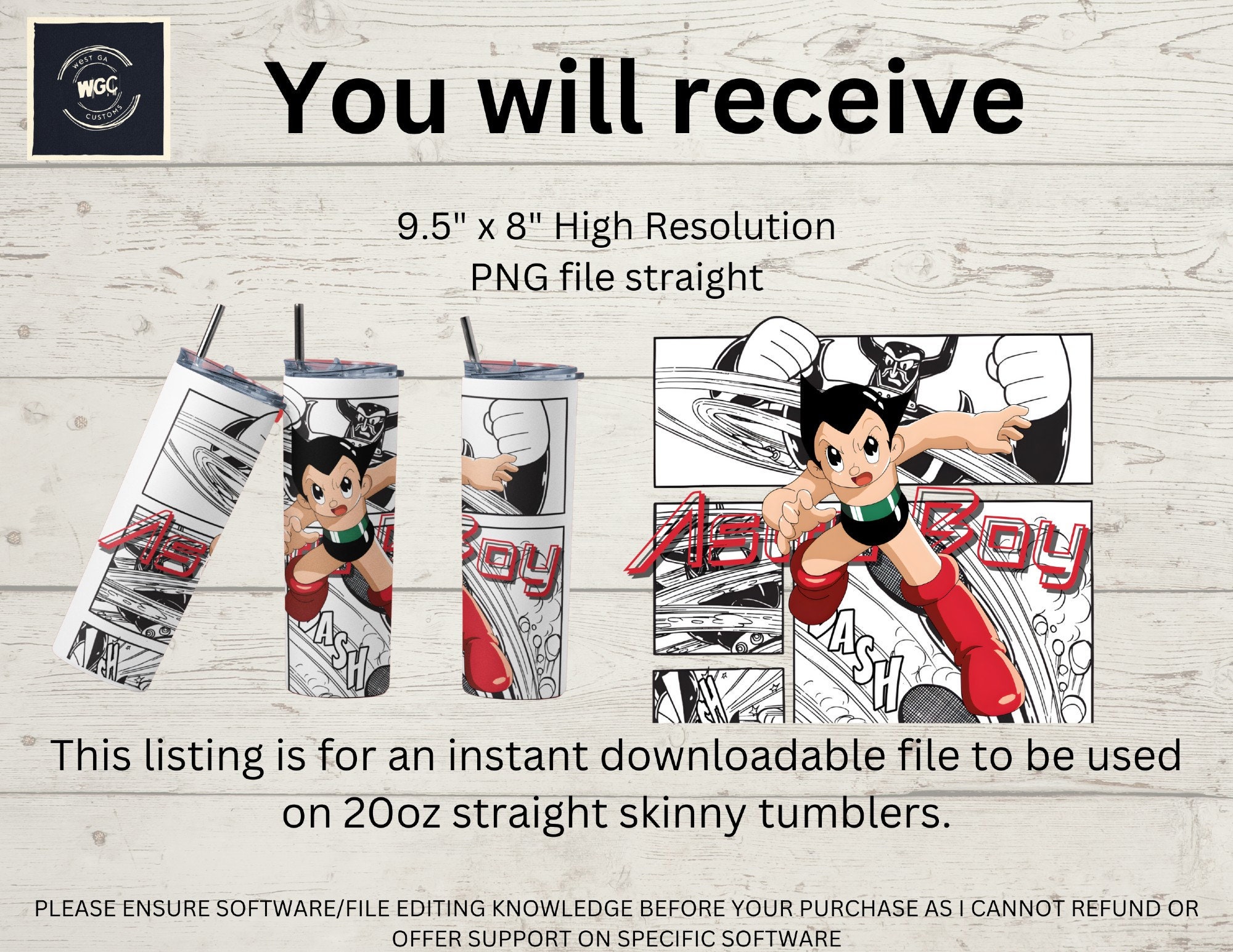 Astro Boy 20oz Sublimation Skinny Tumbler Digital Print Astro Boy Anime ...