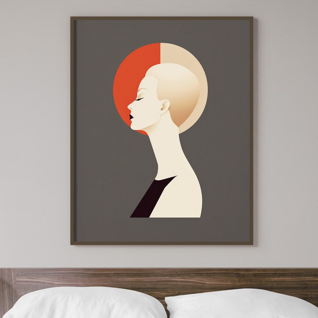Modern Woman Portrait Wall Art Print - Digital Download for Bedroom or ...