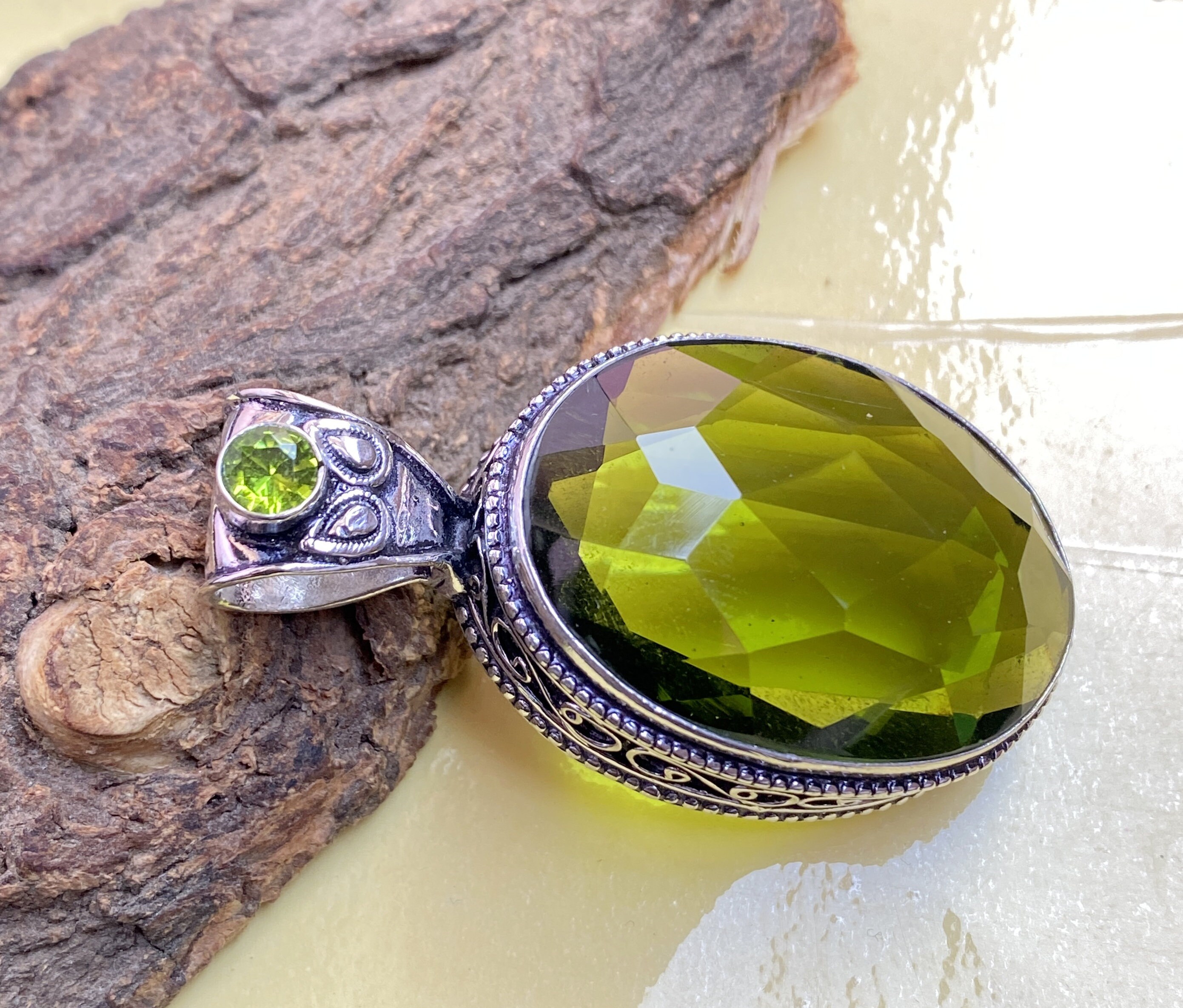 Peridot Pendant Sterling Silver Pendant Peridot Gemstone Pendant Cross ...