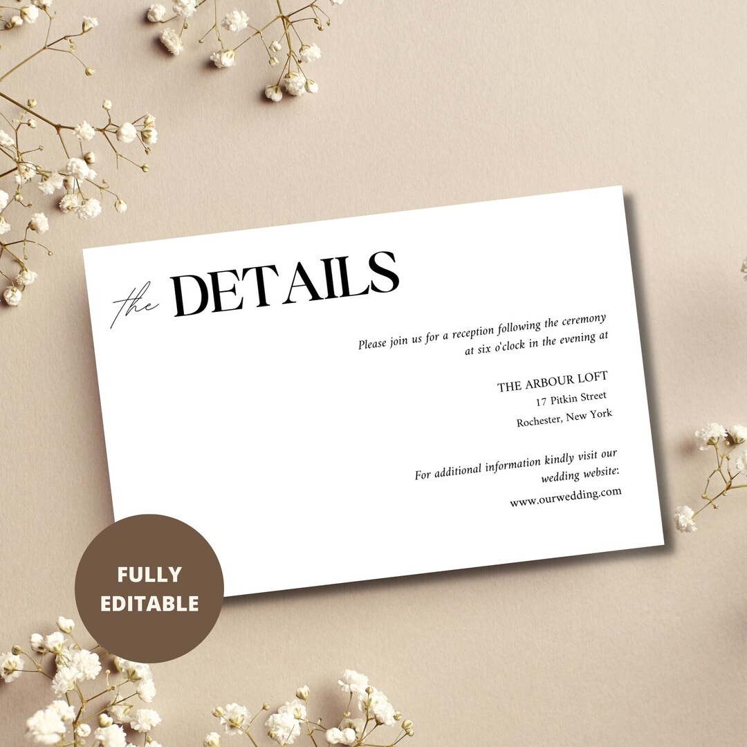 Wedding Details Template Wedding Info Card Wedding Details - Etsy