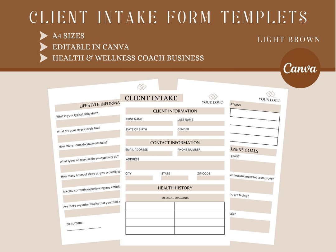 HEALTH Coach Forms Editable CANVA Template CLIENT Intake - Etsy