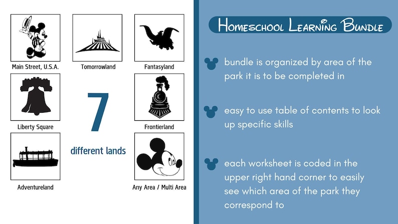 WDW Magic Kingdom Printable Disney Homeschool Elementary Learning Pack ...