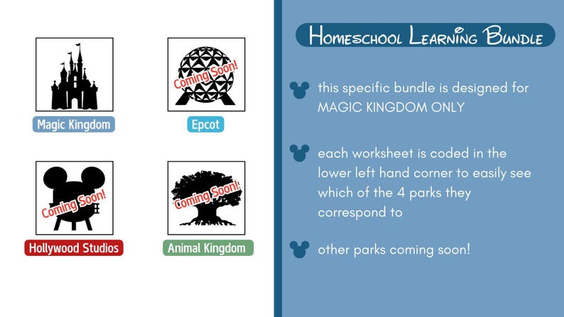 WDW Magic Kingdom Printable Disney Homeschool Elementary Learning Pack ...